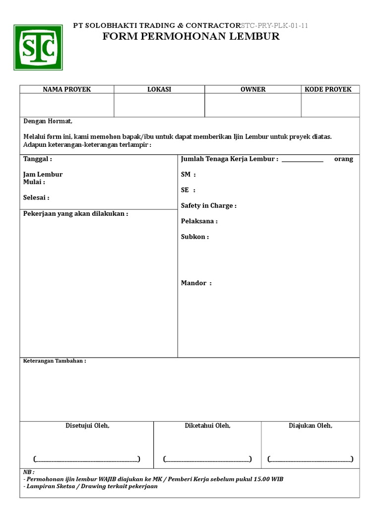 Form Permohonan Lembur | PDF