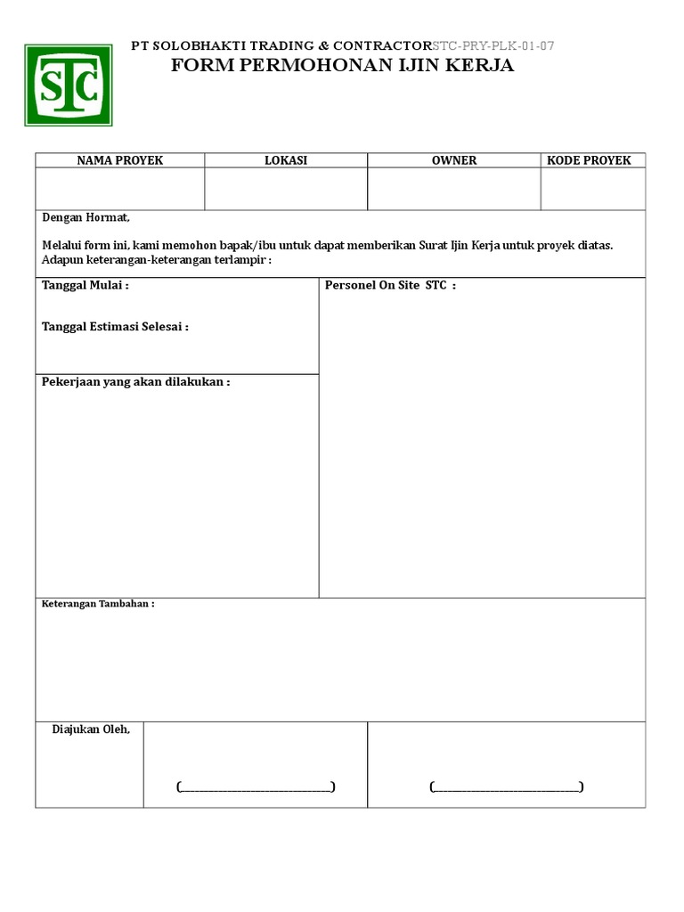 Form Permintaan Ijin Kerja | PDF | Bisnis