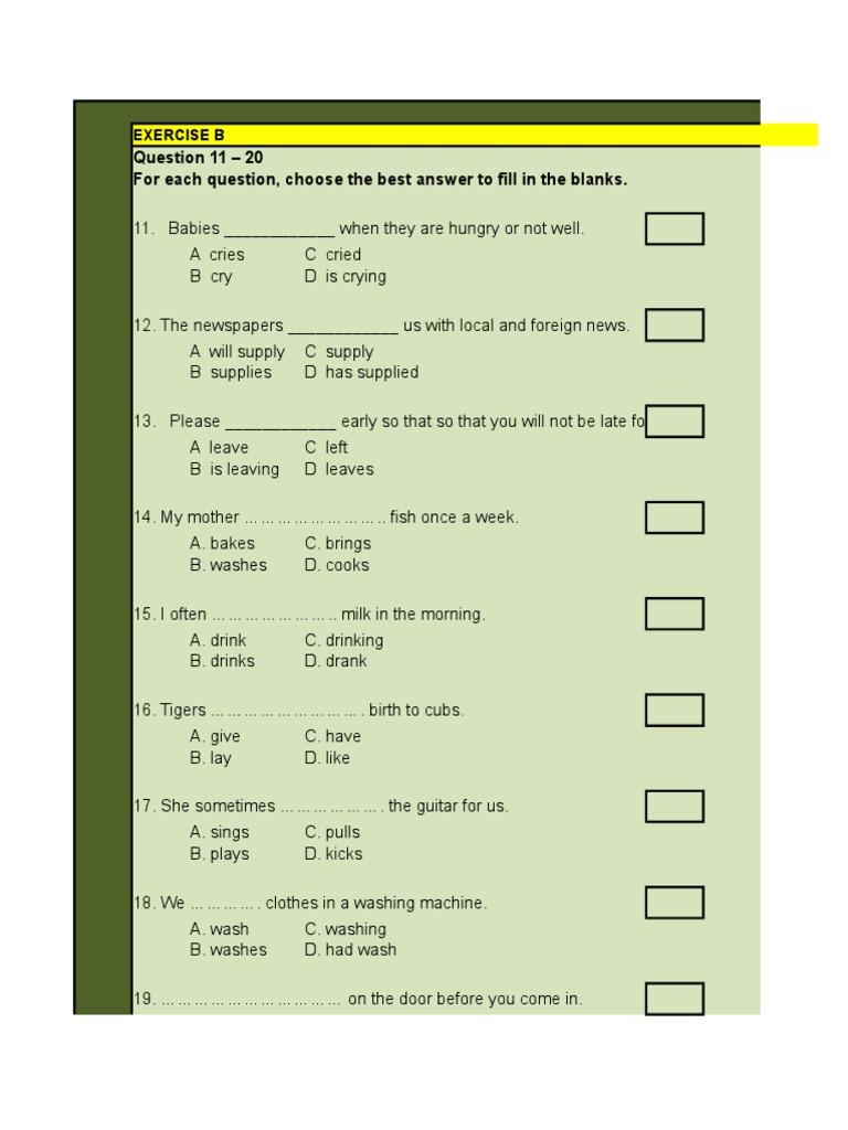 Question 11 - 20 For Each Question, Choose The Best Answer To Fill in ...