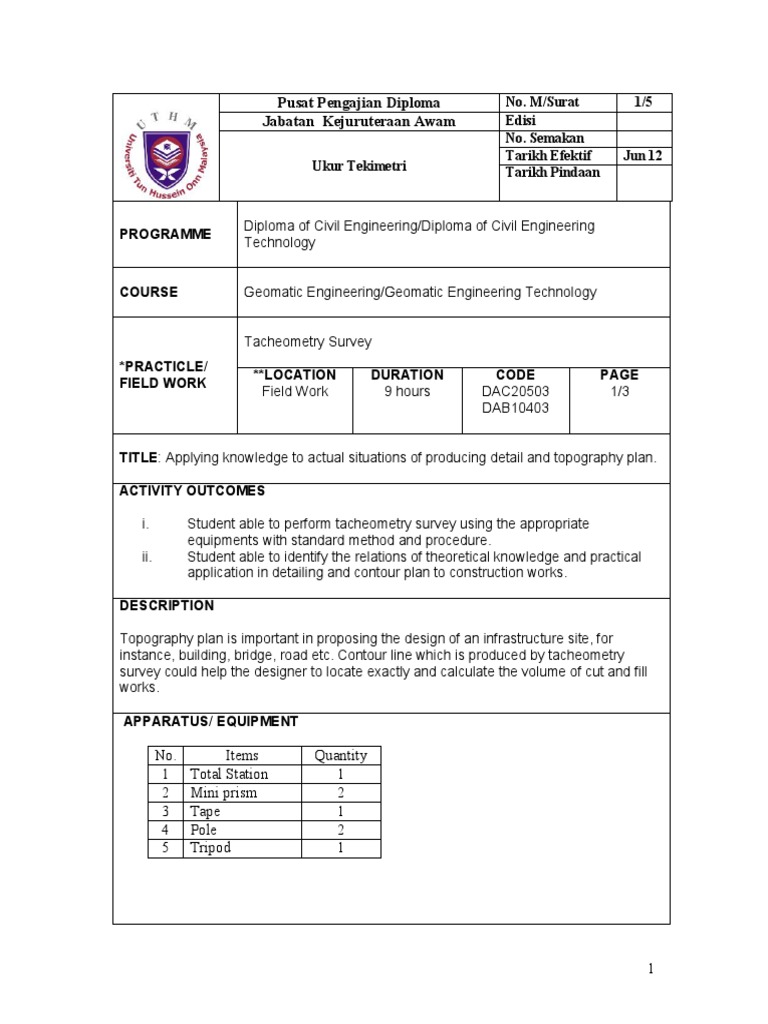 Labsheet 4 Tacheometry PDF | PDF | Surveying | Topography