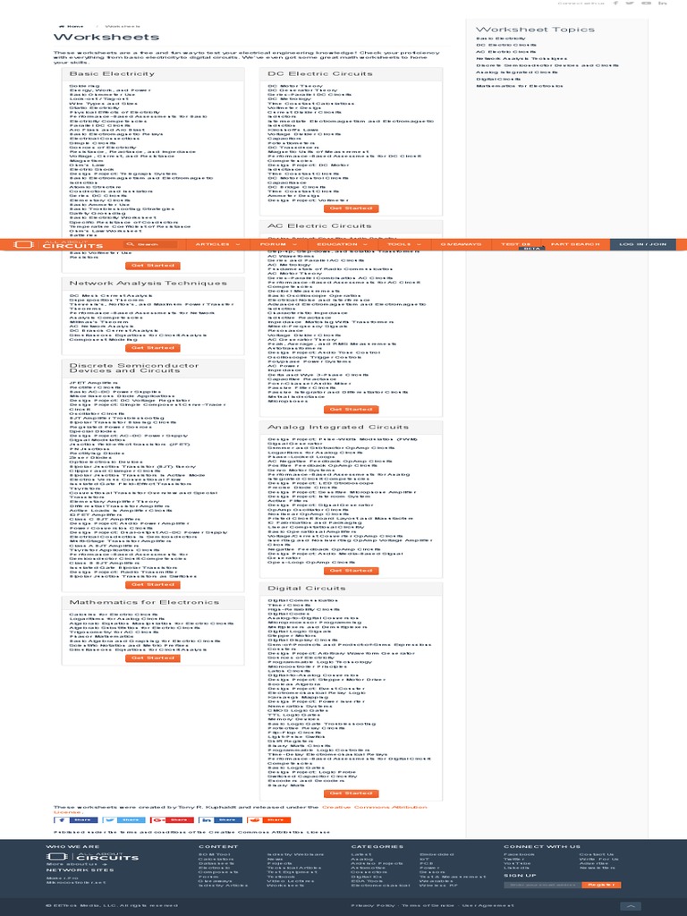 Worksheets On Electrical Engineering & Electronics - All About Circuits ...