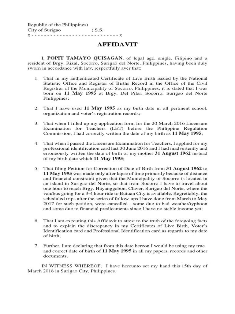 Affidavit For The PRC | Identity Document | Affidavit