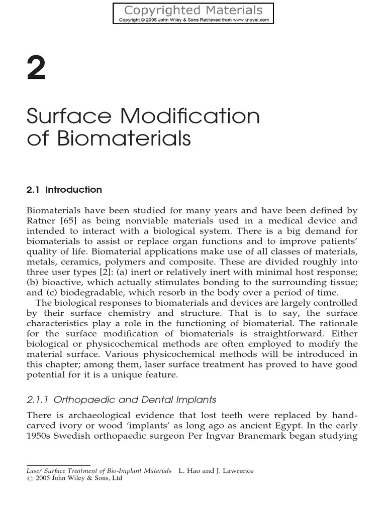 Surface Modification of Biomaterials | PDF | Bioceramic | Zirconium Dioxide