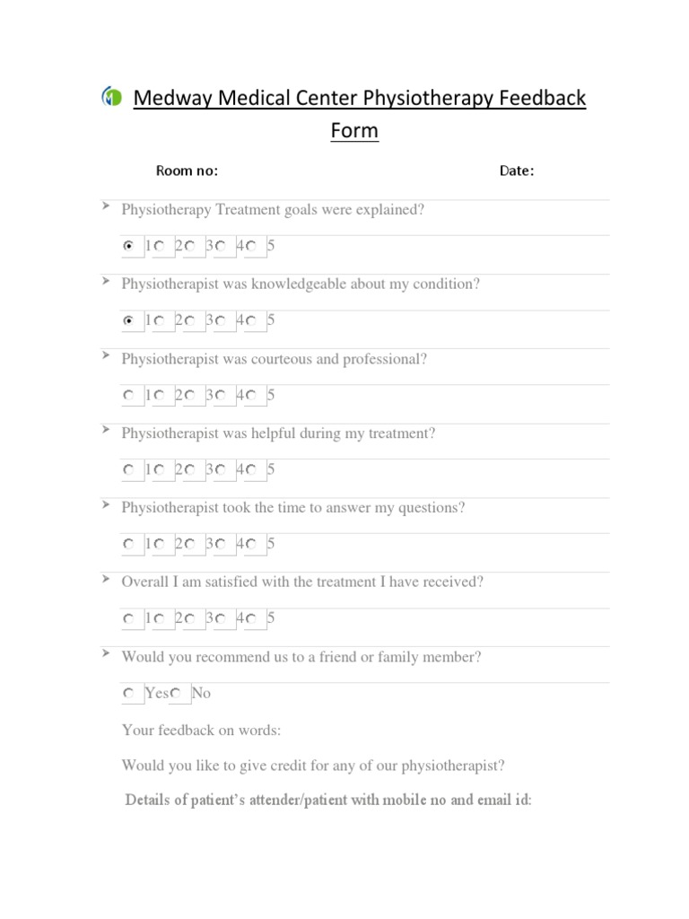 Physiotherapy Feedback Form | Physical Therapy | Medicine