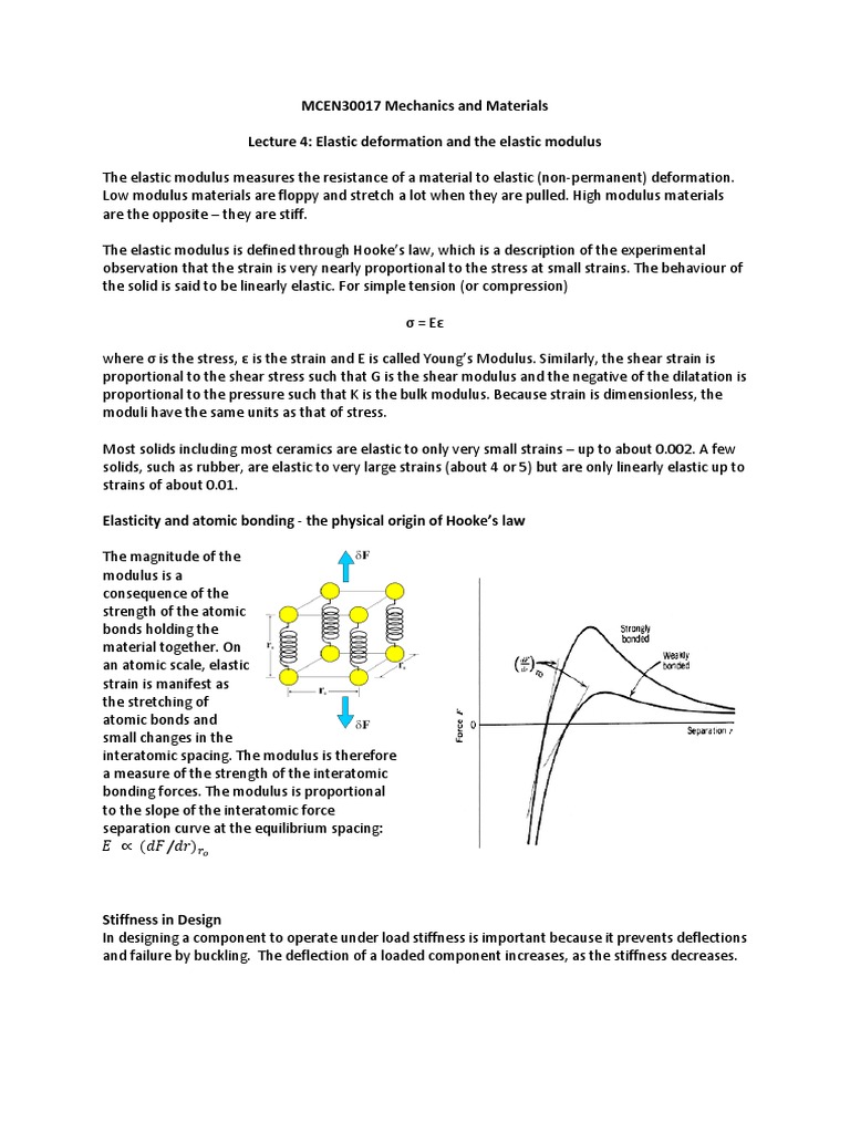 Lecture 4 - Elastic Deformation and Modulus PDF | PDF | Elasticity ...