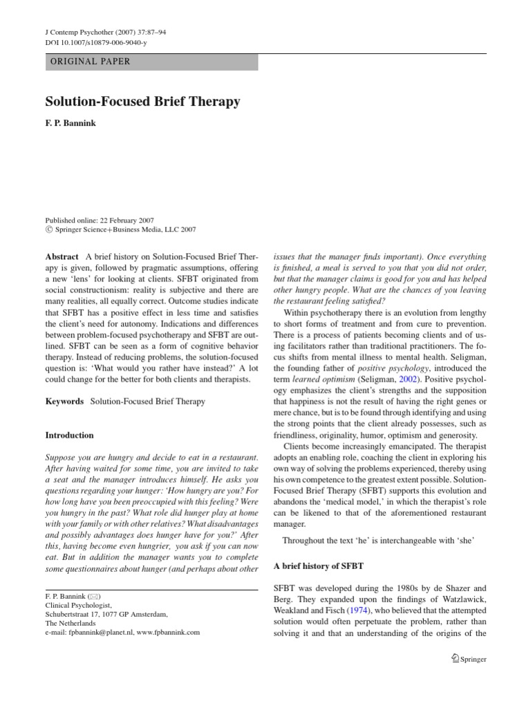 Solution-Focused Brief Therapy | PDF | Psychotherapy | Mental Health
