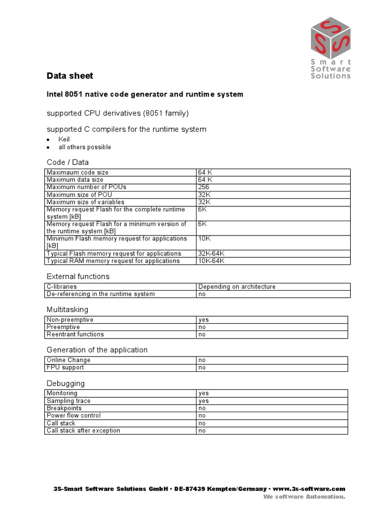 Data Sheet: Intel 8051 Native Code Generator and Runtime System | PDF ...