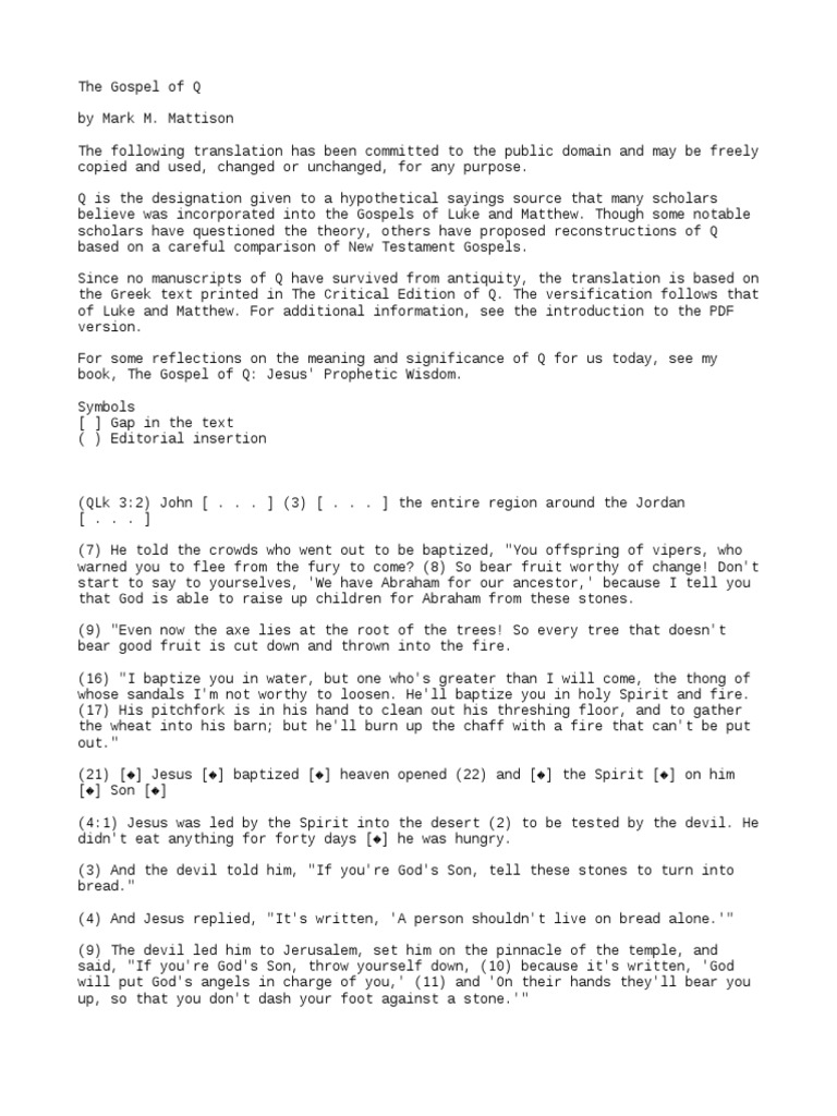 The Gospel of Q | PDF | Gospels | The Gospel