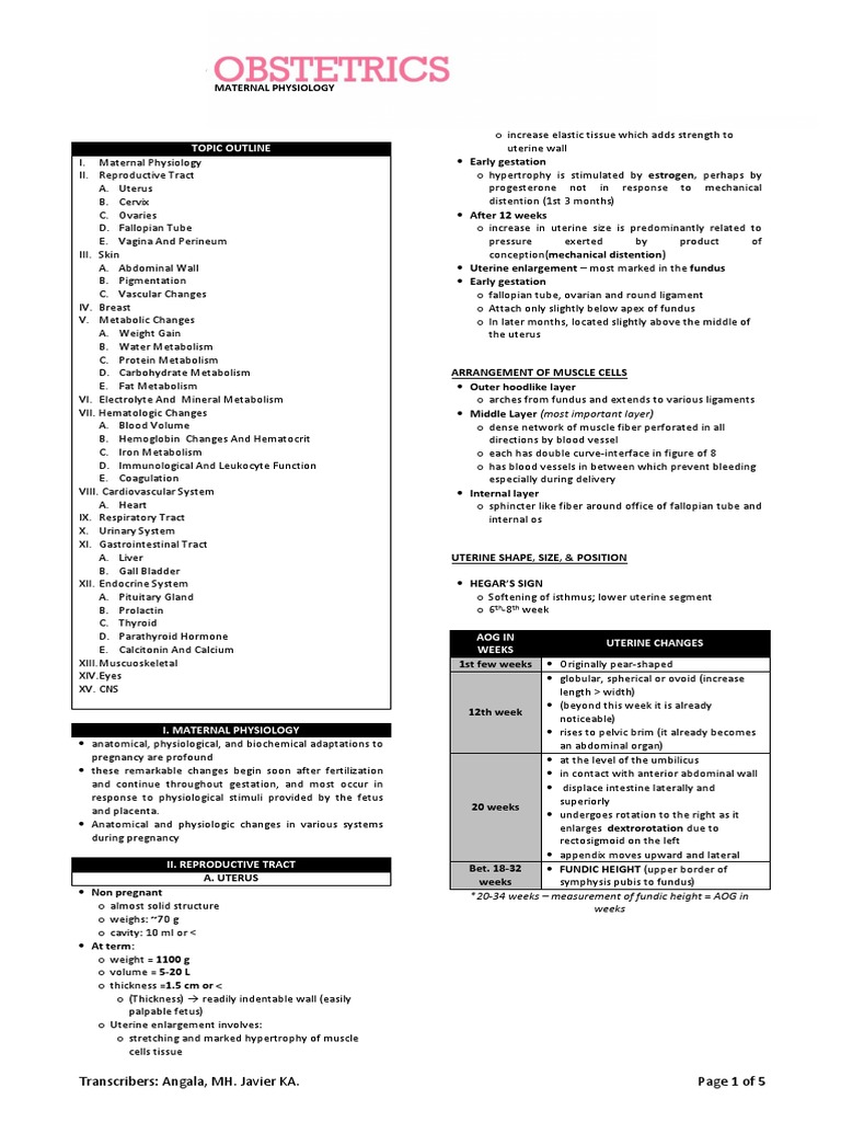 OB 1.04-Maternal Physiology | PDF | Uterus | Pregnancy