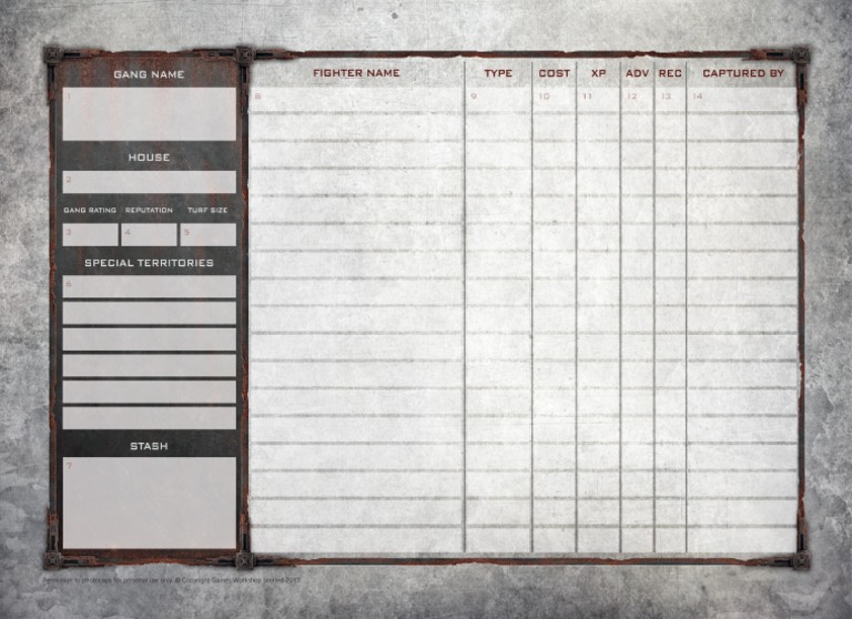 Necromunda - Roster Sheet | PDF