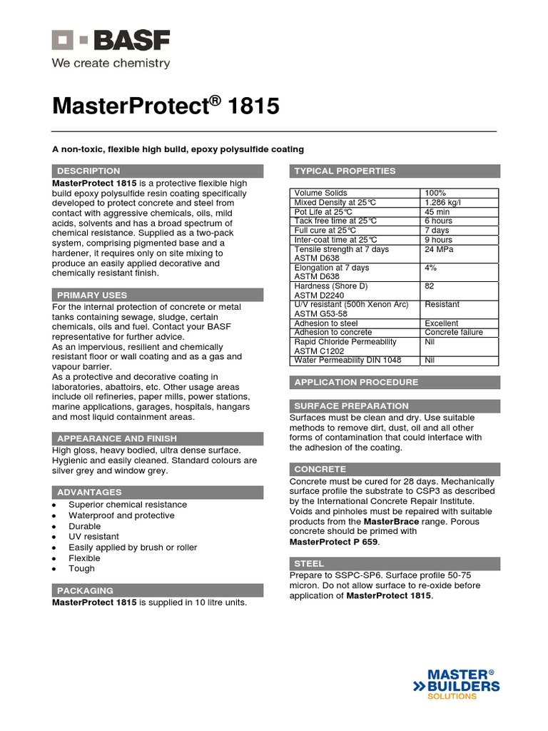 Basf Masterprotect 1815 Tds | PDF | Epoxy | Sodium Chloride