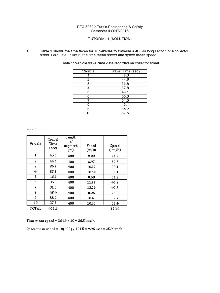 BFC 32302 Tutorial 1 - Solution | PDF | Traffic | Land Transport