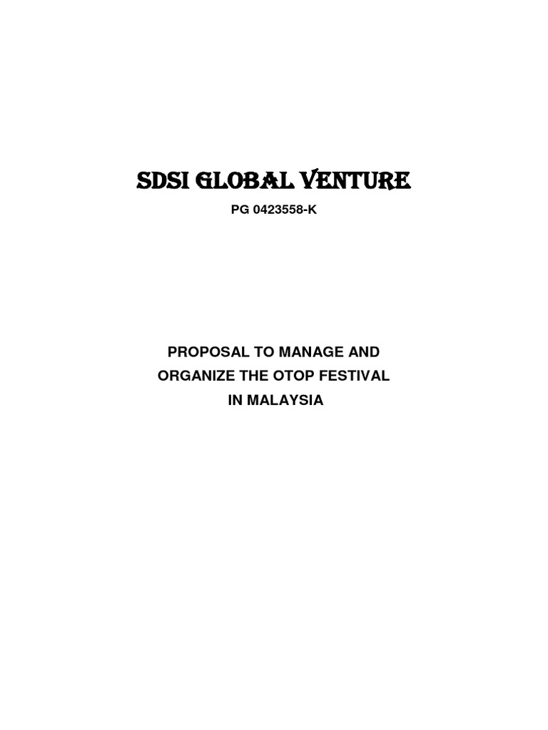 Sdsi Global Venture: Proposal To Manage and Organize The Otop Festival ...