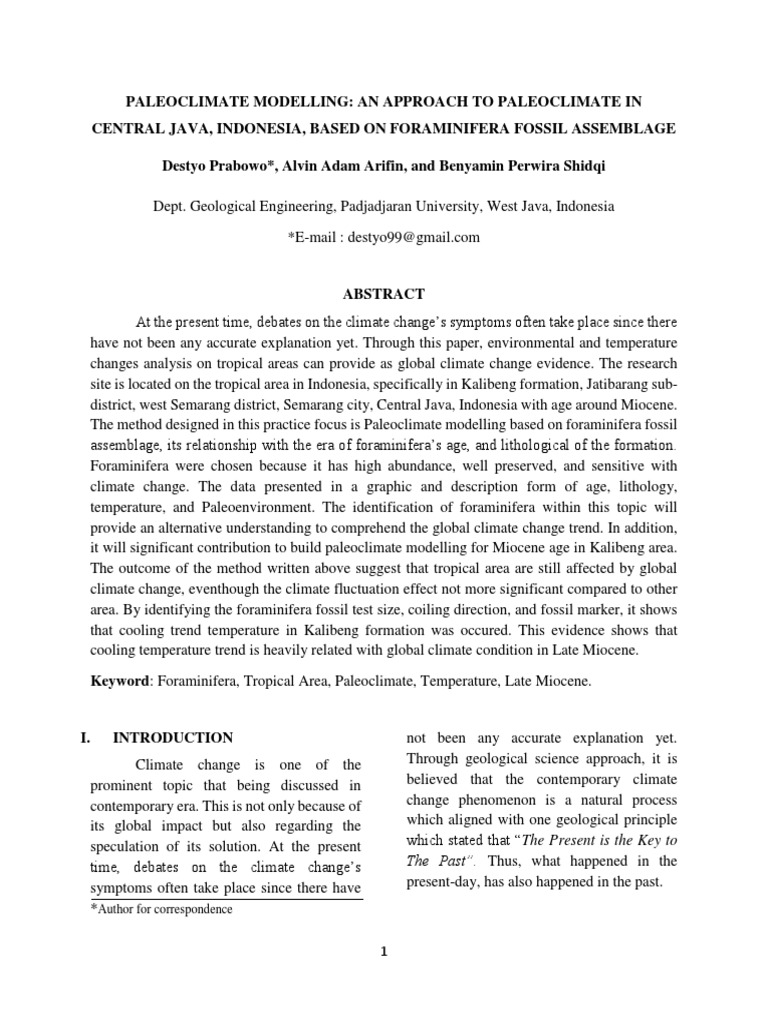 Paleoclimate Modelling An Approach To Paleoclimate in Central Java ...