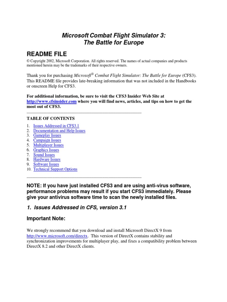 Readme File: Microsoft Combat Flight Simulator 3: The Battle For Europe | PDF | Port (Computer ...