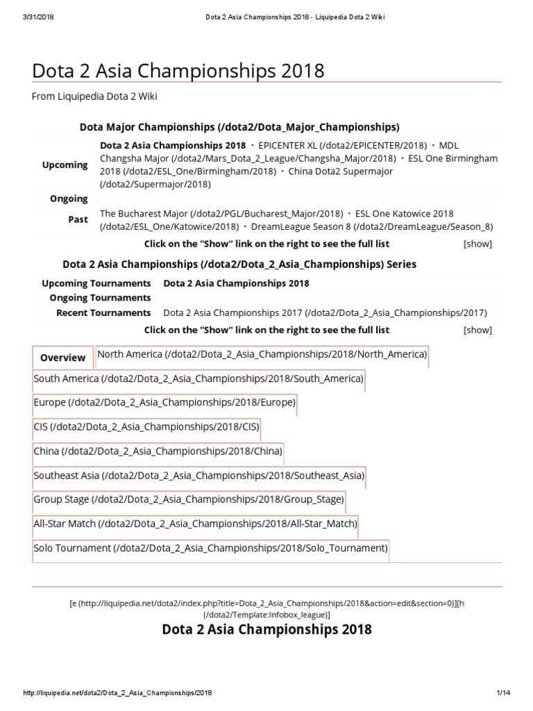 Dota 2 Asia Championships 2018 - Liquipedia Dota 2 Wiki | PDF | Sports | Multiplayer Online Games