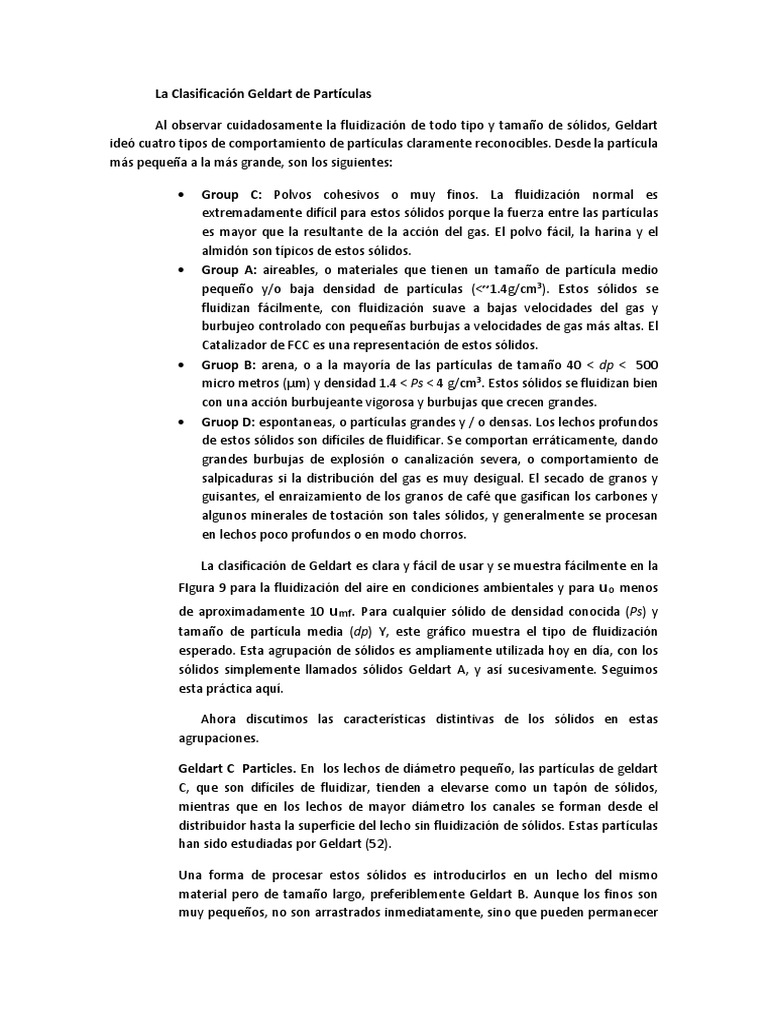 Clasificación Geldart de Partículas | PDF | Gases | Emulsión