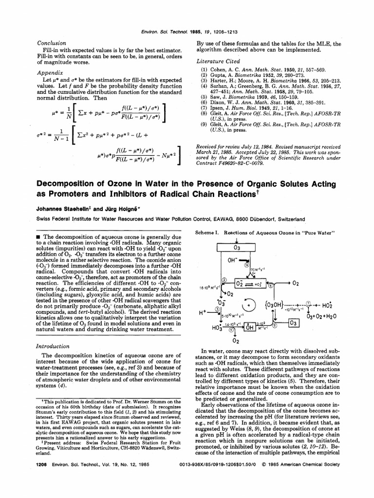Decomposition of Ozone in Water in The Presence of Organic Solutes ...