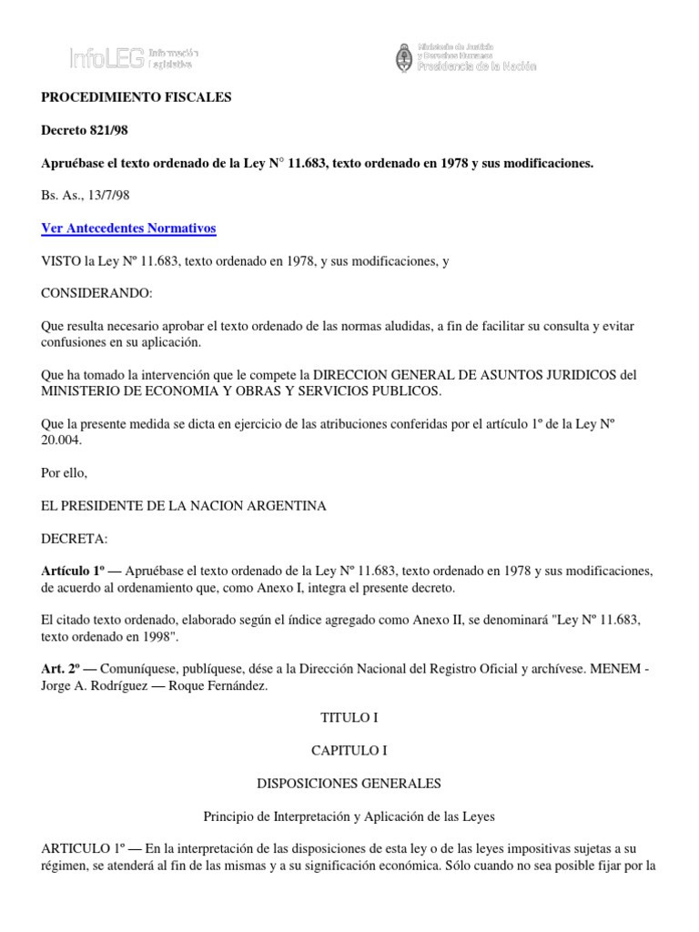 Ley 11683 - Procedimiento Fiscales | PDF | Impuestos | Impuesto sobre ... Ley 11683 - Procedimiento Fiscales | PDF | Impuestos | Impuesto sobre ...