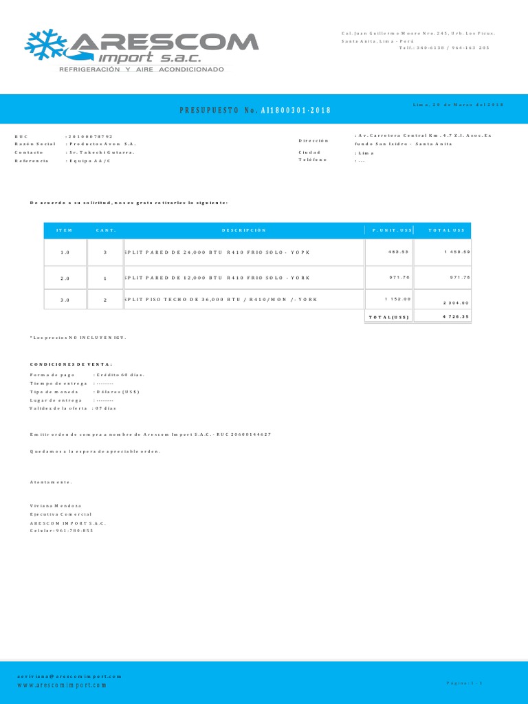Arescom Cotizacion - Avon | PDF