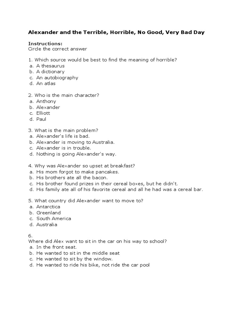 Alexander's Terrible, Horrible, No Good, Very Bad Day: An Analysis of ...