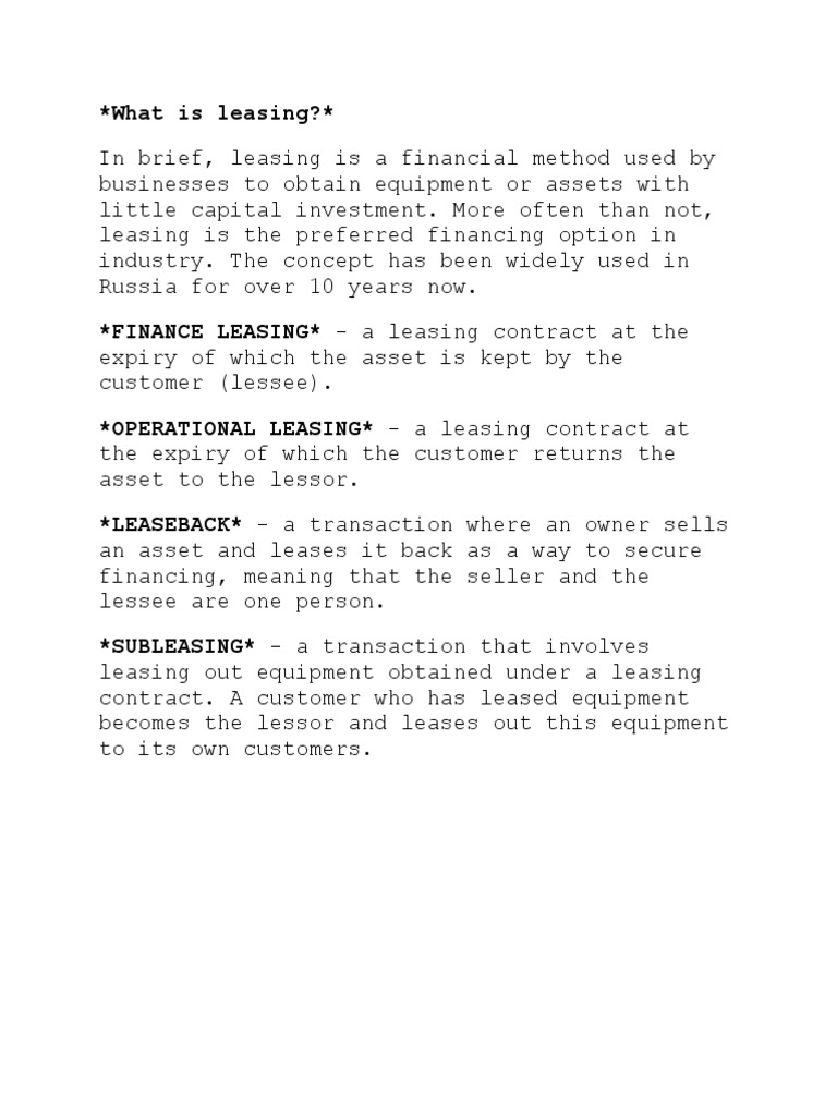 An Overview of Leasing: Types of Leases, Benefits, and How it Provides ...