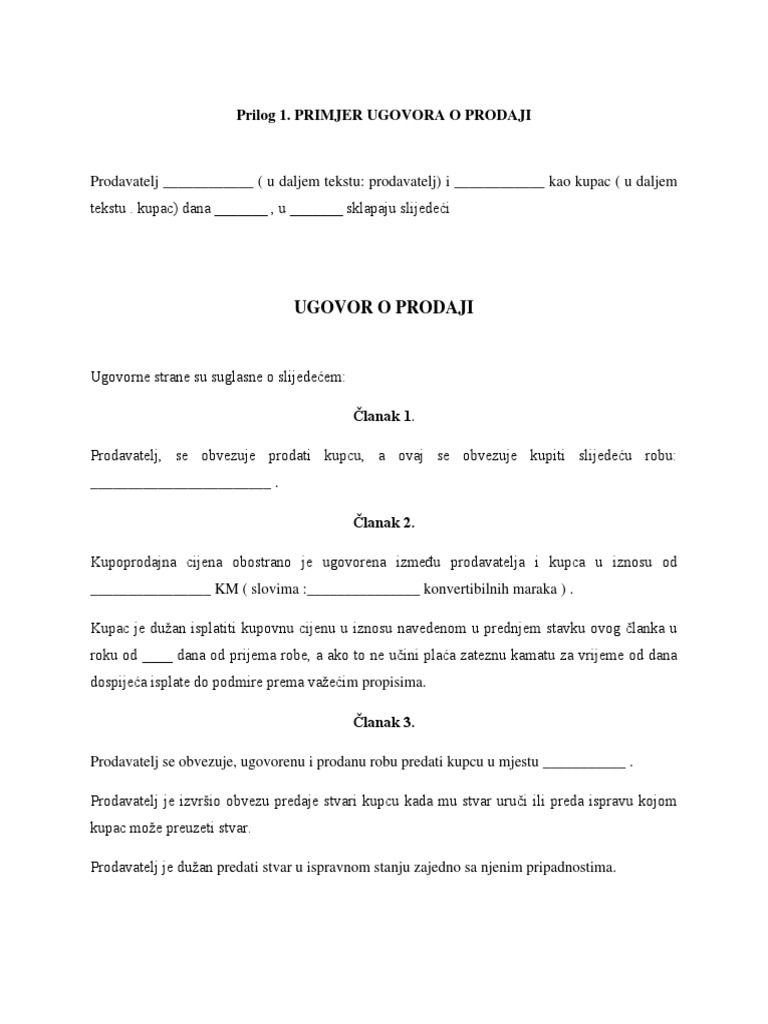 Primjer Ugovora o Kupoprodaji | PDF