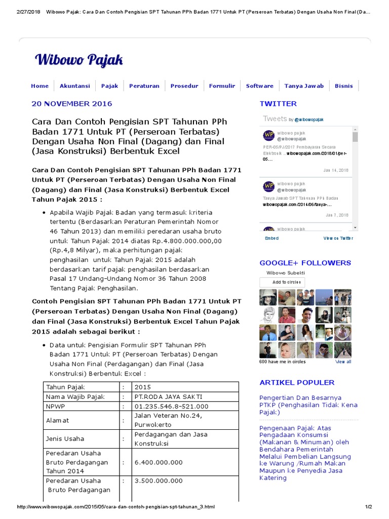 Panduan SPT 1771 Badan Excel 2015 | PDF