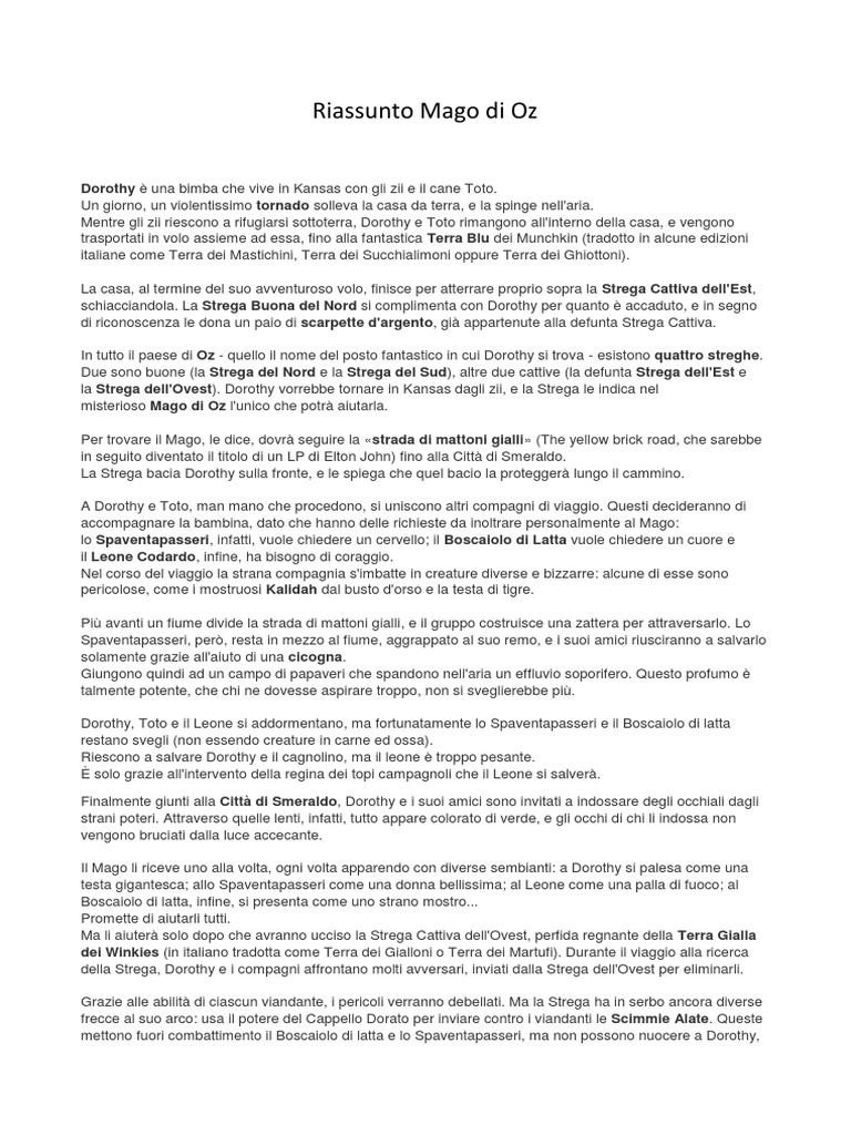 Riassunto Mago Di Oz