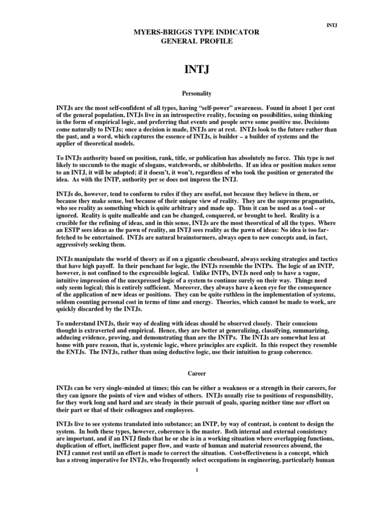 INTJ | PDF | Psychological Concepts | Psychology