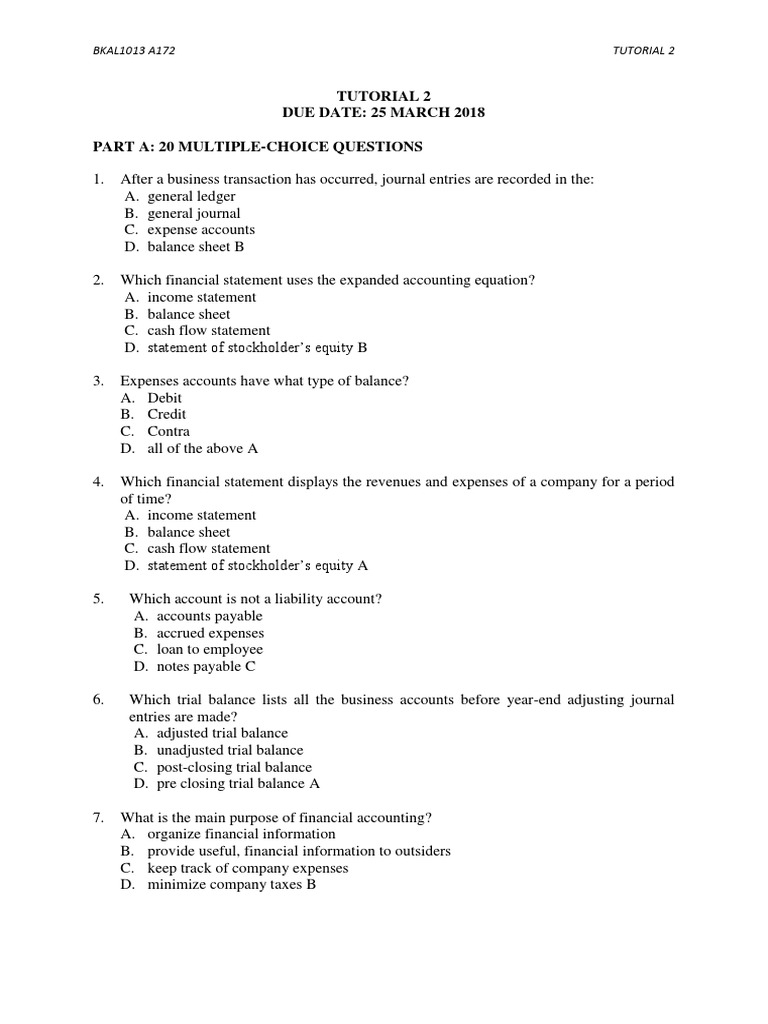 A172 Tutorial 2 Question | PDF | Debits And Credits | Corporate Jargon