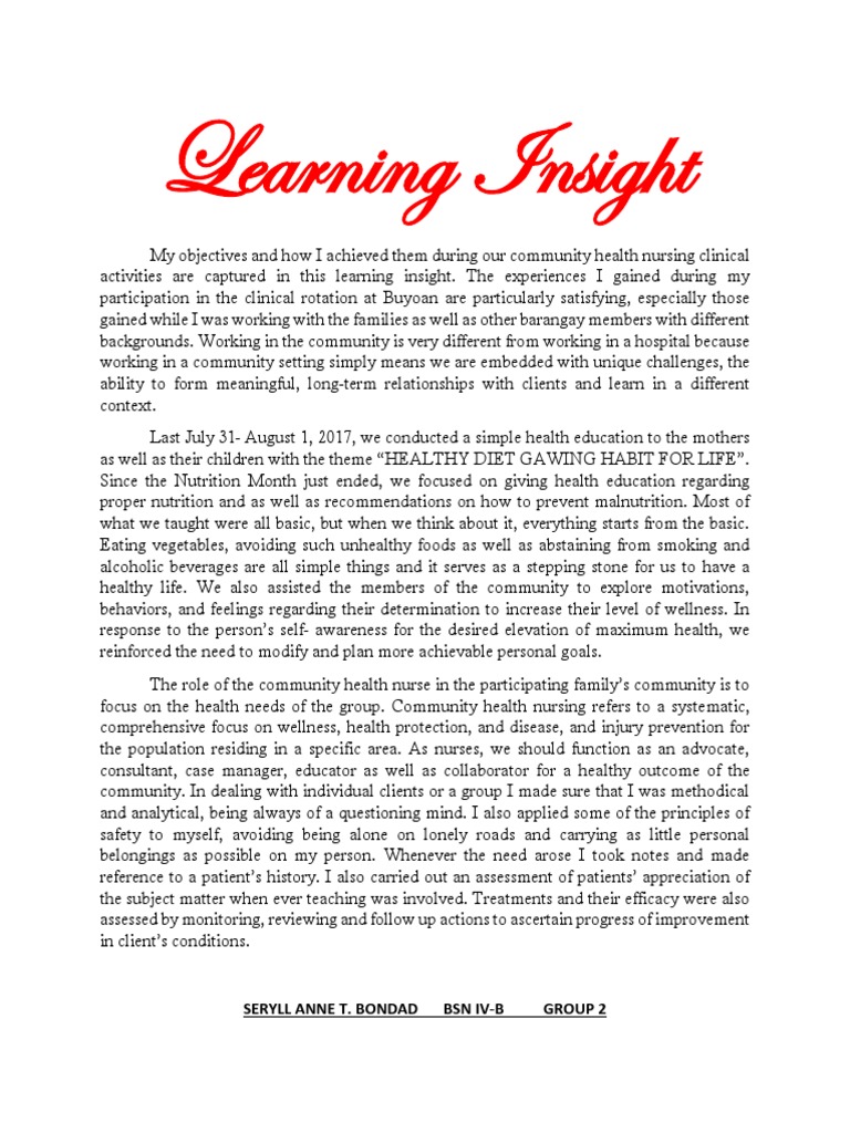 Learning Insight | PDF | Health Education | Nursing