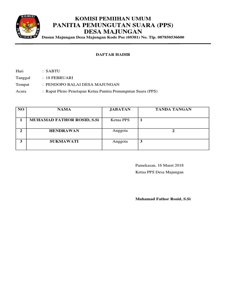 Daftar Hadir Rapat Pleno | PDF