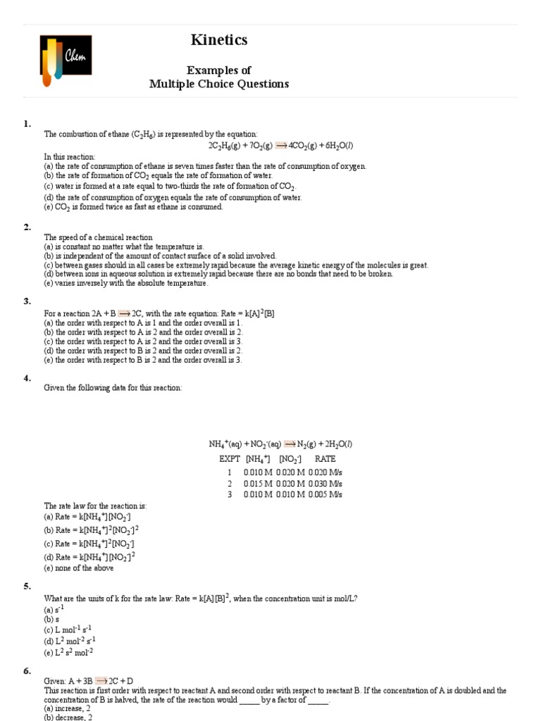 Sample Questions - Chapter 16 | PDF | Activation Energy | Chemical ...