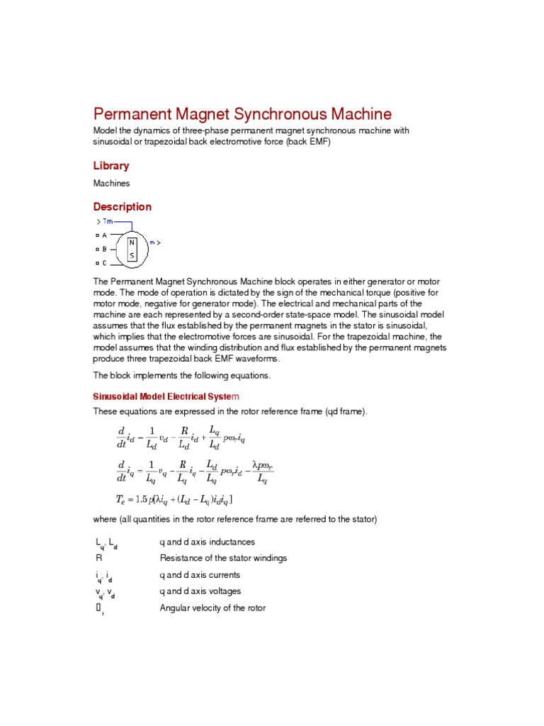 Help - Permanent Magnet Synchronous Machine __ Blocks (SimPowerSystems ...