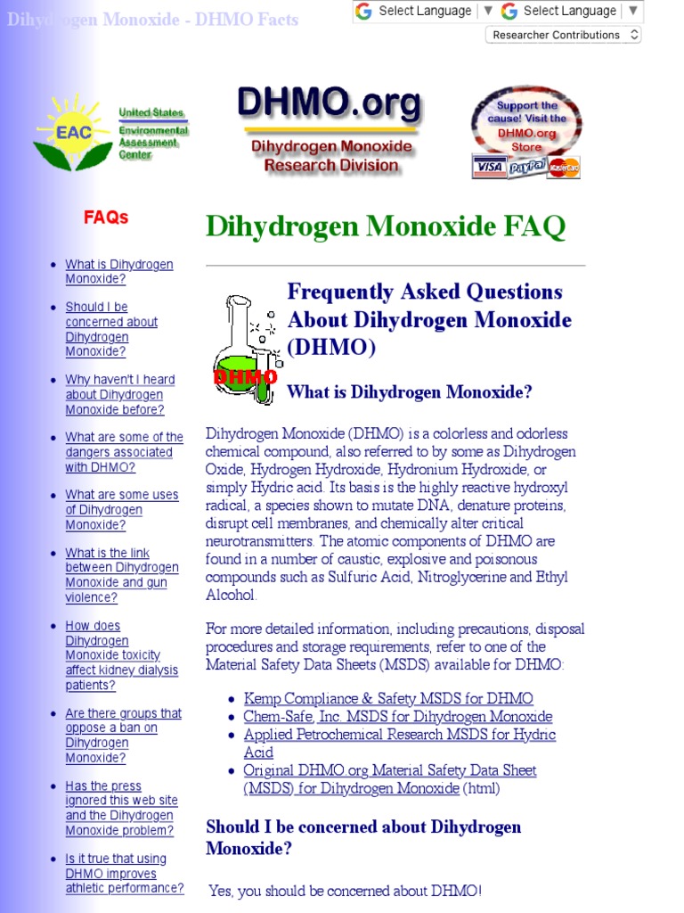 Facts About Dihydrogen Monoxide | PDF | Hydrogen | Chemicals