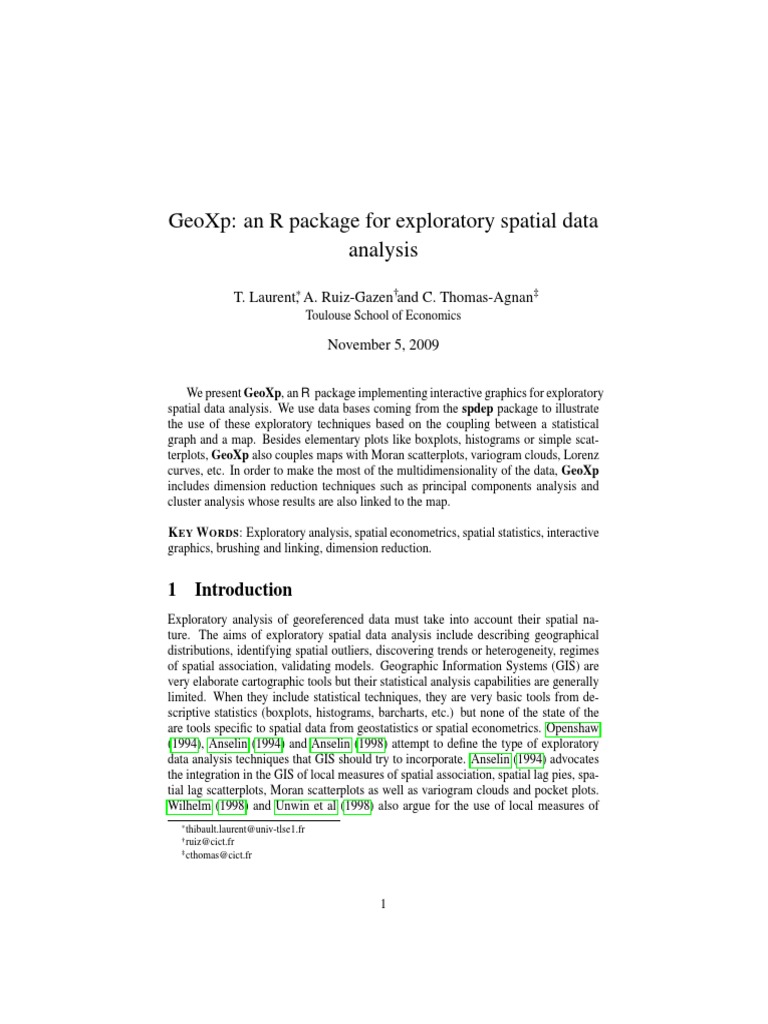 Geoxp An R Package For Exploratory Spatial Data Analysis Pdf Spatial Analysis Data Analysis
