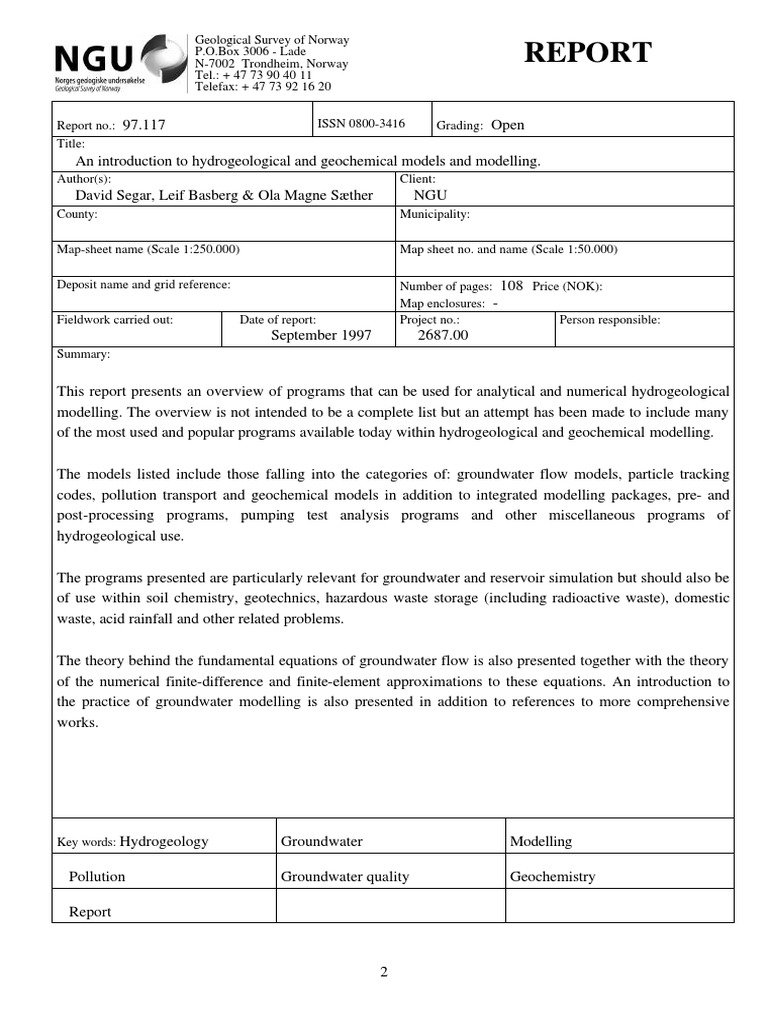 Groundwater Modelling Report | PDF | Hydrogeology | Groundwater