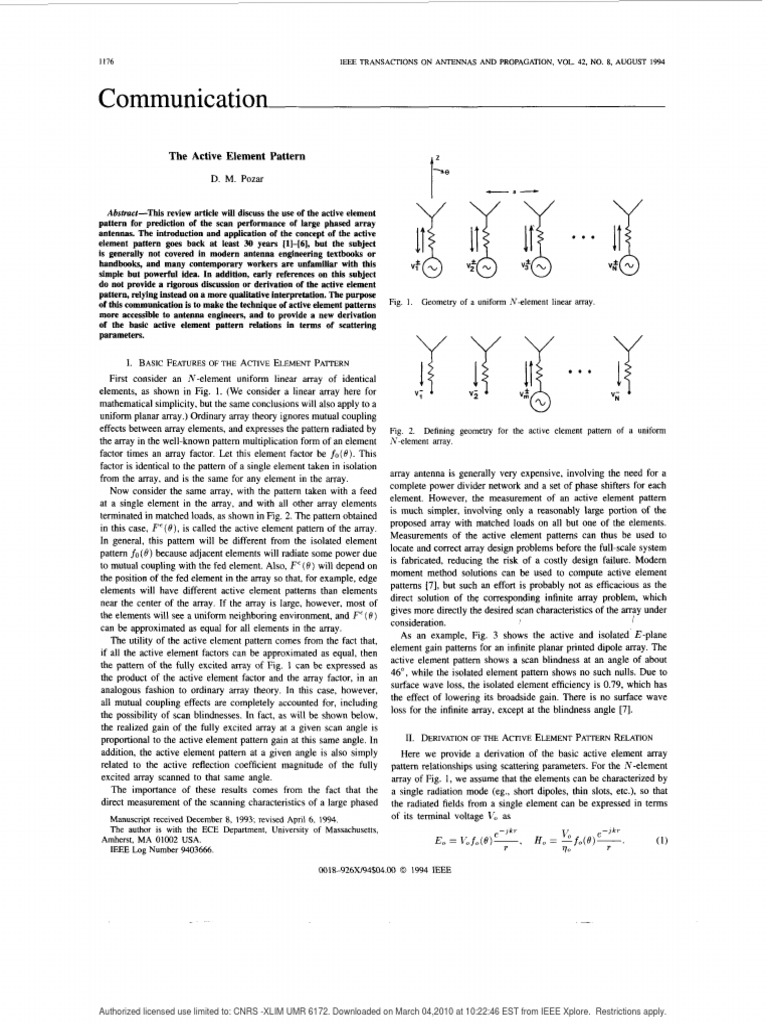 The Active Element Pattern | PDF | Antenna (Radio) | Matrix (Mathematics)