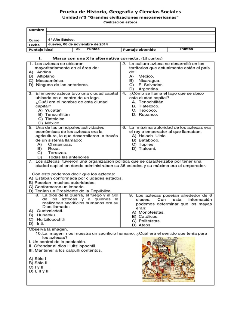 Prueba Aztecas | PDF | azteca | Mesoamérica