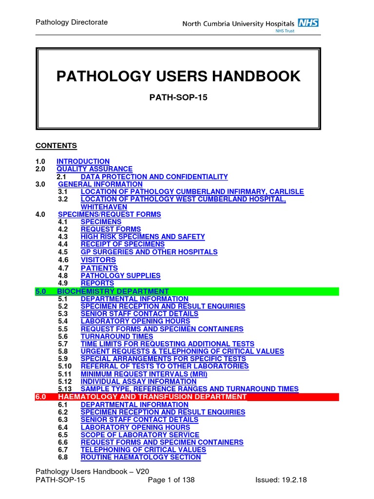 Pathology Users Handbook | PDF | Blood Transfusion | Medical Laboratory