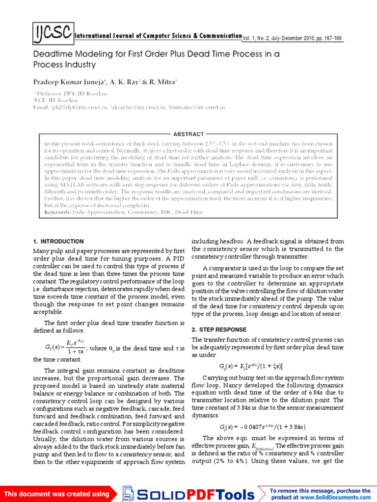 Deadtime Modeling For First Order Plus Dead Time Process in A Process Industry | PDF | Control ...