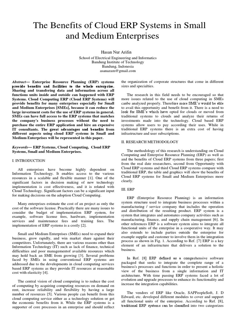 The Benefits of Cloud ERP Systems in Small and Medium Enterprises | PDF | Cloud Computing ...