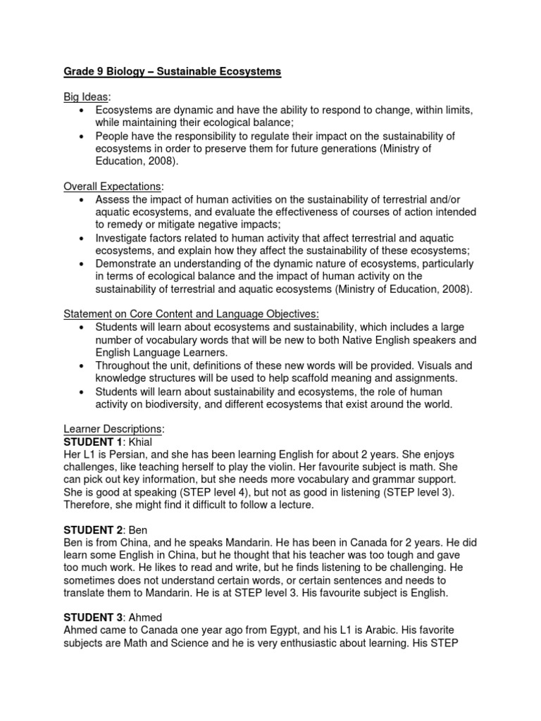 Grade 9 Biology - Sustainable Ecosystems | PDF | Ecosystem | Carbon ...