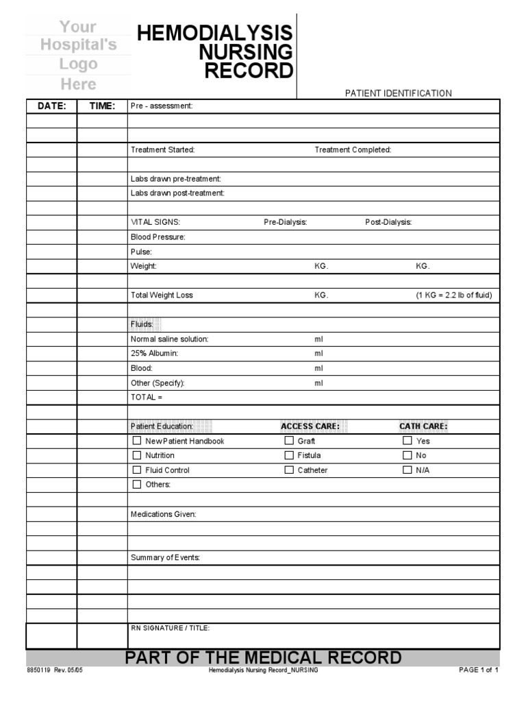 Hemodialysis Nursing Record: Part of The Medical Record | PDF