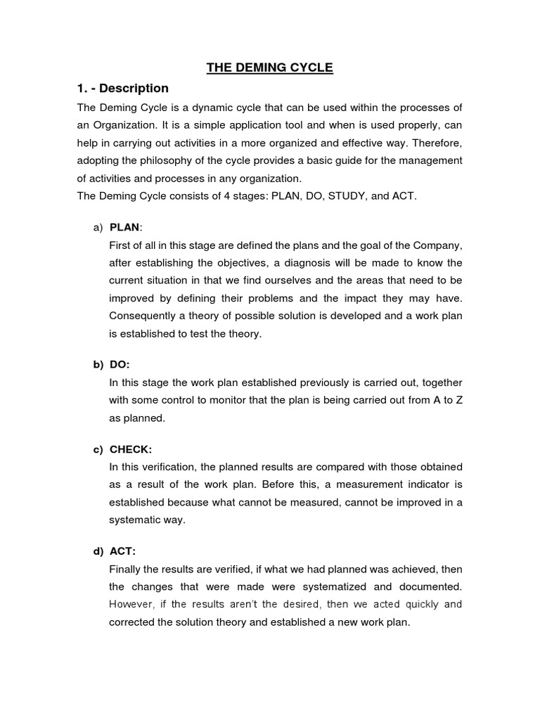 A Guide to Continuous Process Improvement Through the Deming Cycle | PDF