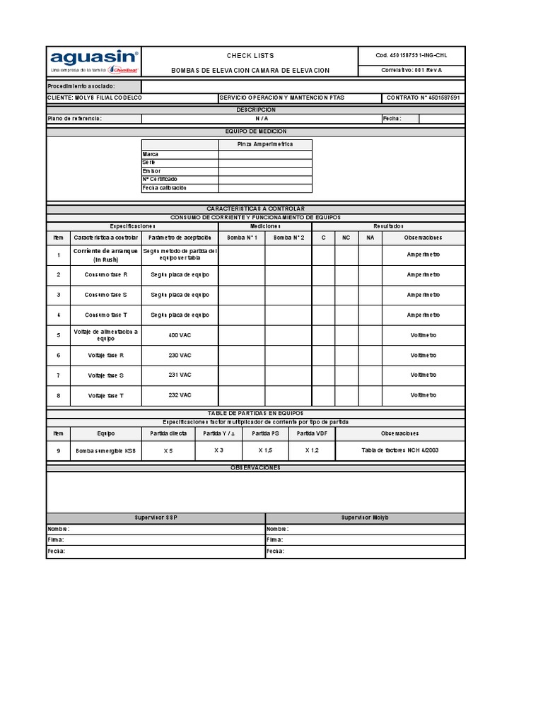 Check List Bombas Sumergibles Camara de Elevacion | PDF | Science ...