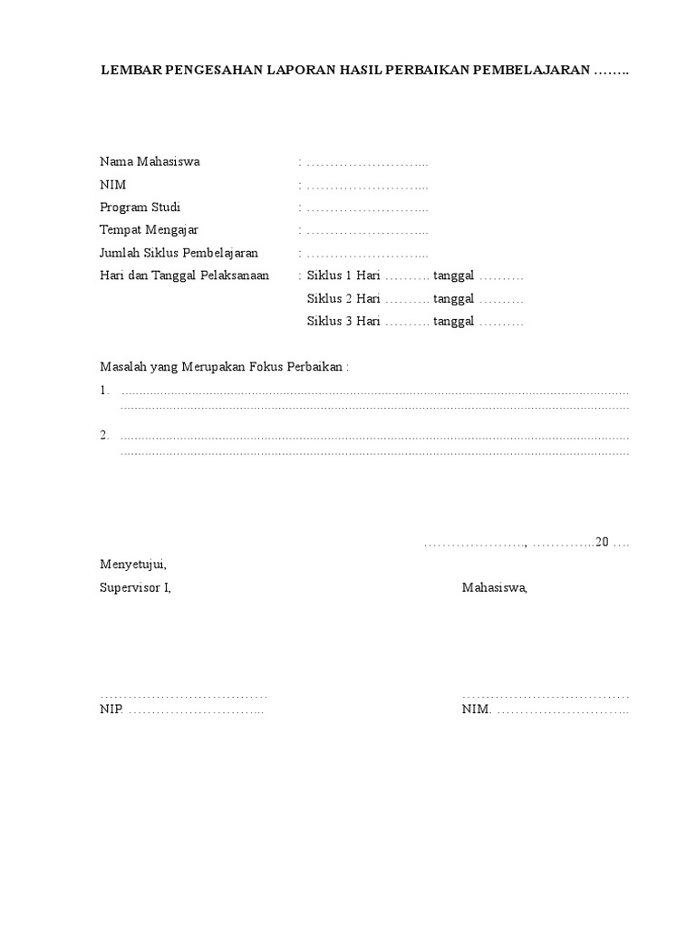 Lembar Pengesahan Laporan Hasil Perbaikan Pembelajaran | PDF