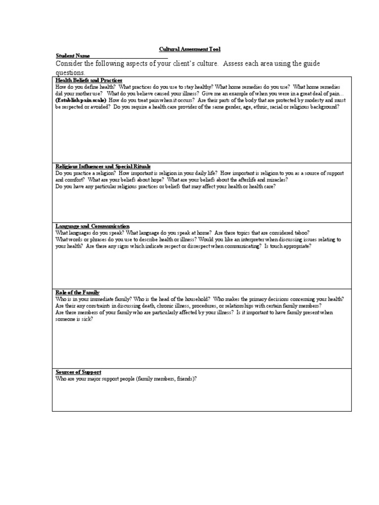 Cultural Assessment Tool for Health Care | PDF