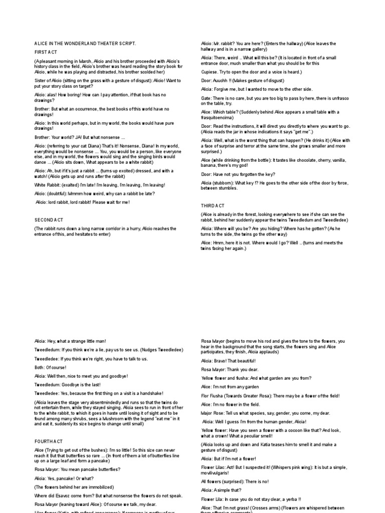 Alice in The Wonderland Theater Script | PDF | Leisure